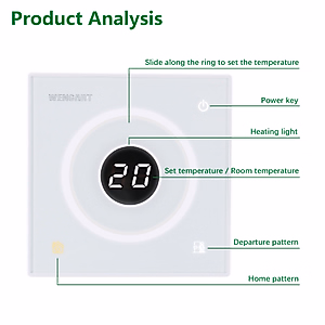 Wengart Heat Only Thermostat WG502,Line Voltage 120v 3A Touch Screen for Floor Heating Link Gas Boiler White