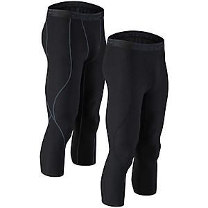 DEVOPS 2 Pack Men's 3/4 Compression Pants Athletic Leggings (X-Large, Black/Black)