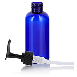 4 oz / 120 ml Cobalt Blue Boston Round PET Plastic Bottles with Black Lotion Pump (12 Pack)