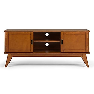 SIMPLIHOME Draper SOLID WOOD Universal TV Media Stand, 60 Inch Wide, Modern Industrial, Living Room Entertainment Center, for Flat Screen TVs up to 70 Inch in Teak Brown