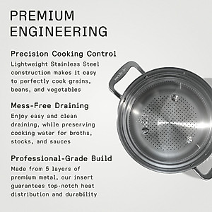 Made In Cookware - Stainless Steel Pasta Insert - Premium Stainless Steel - Professional Cookware - Crafted in Thailand - Fits 6 and 8 QT Stock Pots