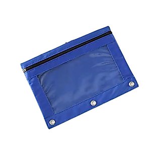 Generic Pencil Pouch,Three-hole Pencil Case Single Zipper Transparent PVC Document Storage Bag,Large Capacity Pencil Pouch with Zipper Clear Binder Pencil Case with 3 Reinforced Grommets (Blue)