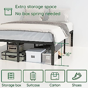 DiaOutro 16 Inch Full Size Bed Frame Heavy Duty Metal Platform No Box Spring Needed, Maximum Storage, Easy to Assembly, Noise Free, Black
