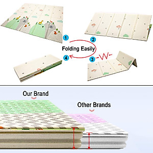 Baby Play Mat Extra Large Baby Mat Folding Foam Playmat Kids Crawling Mat Reversible Non Toxic Waterproof for Infants Toddlers Thicker 0.6inch (Green 0.6in)