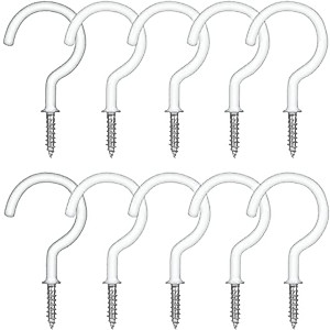 QEZEZA 10 Packs of Vinyl Coated Ceiling Hooks, Plant Hooks, Kitchen Hooks, Hanging Hooks, Kitchen Hooks for Indoor and Outdoor use, 2.9-inch Silver Spiral Hooks, (White)