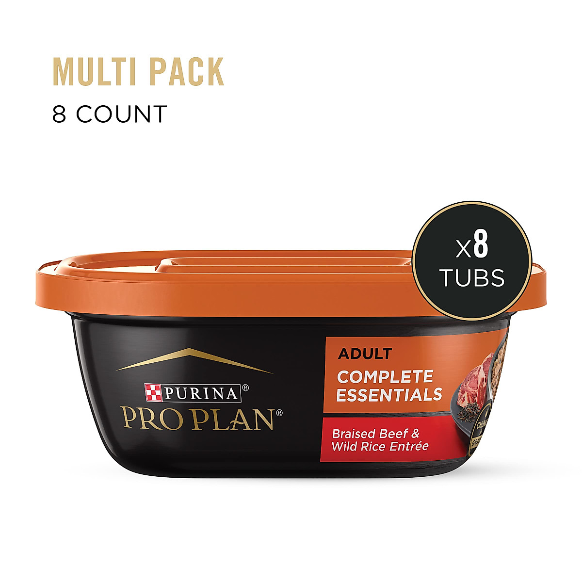 Purina Pro Plan High Protein Dog Food Wet, Braised Beef and Wild Rice Entree - (8) 10 Oz. Tubs