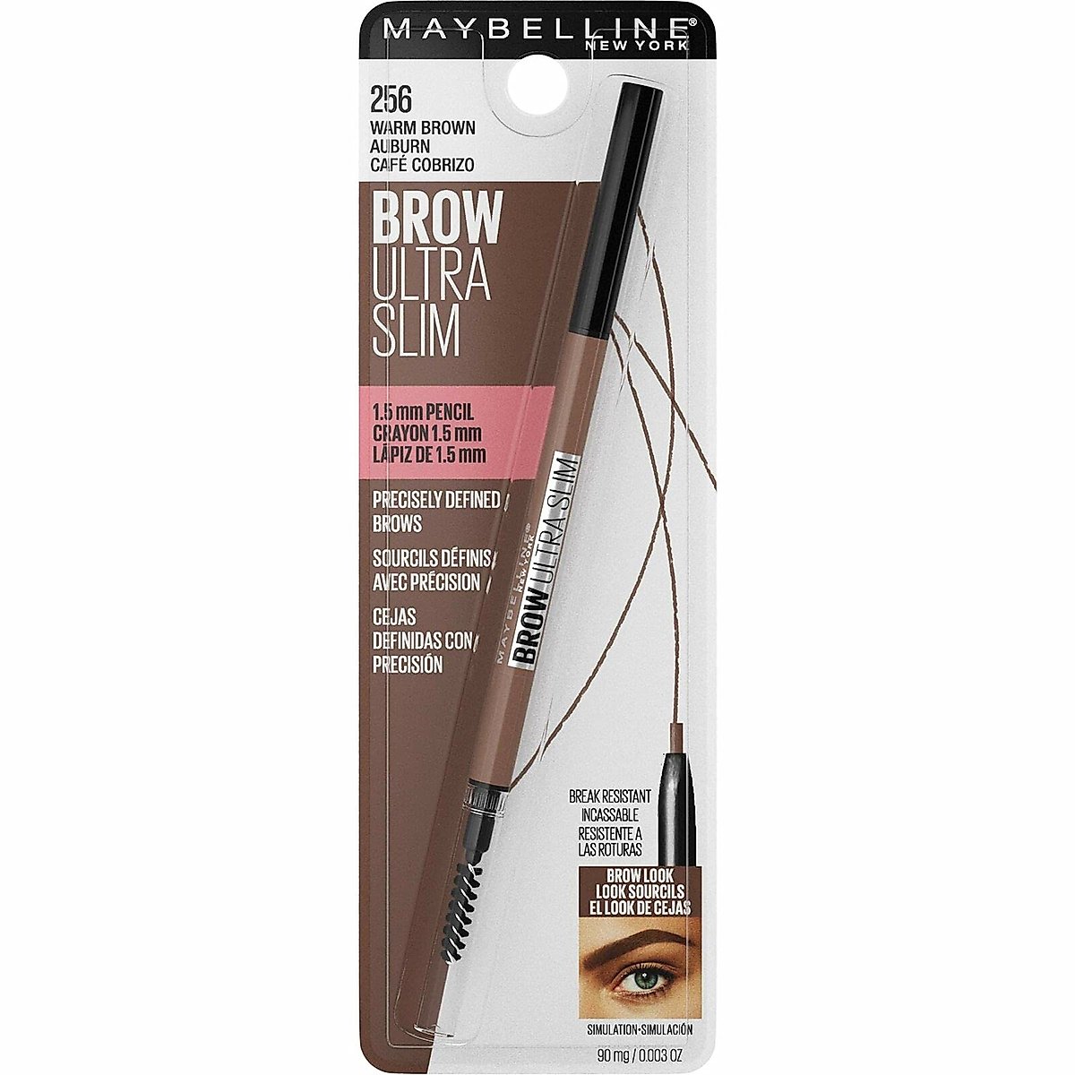 Maybelline Brow Ultra Slim Defining Eyebrow Makeup Mechanical Pencil With 1.55 MM Tip And Blending Spoolie For Precisely Defined Eyebrows, Warm Brown, 0.003 oz.
