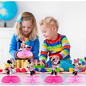 Minnie Birthday Party Supplies, 7Pcs Honeycomb Centerpieces for Mouse Party Decorations, Double Sided Table Decorations Centerpieces Party Favors