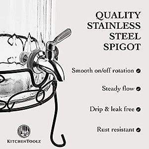 1.5 Gallon Glass Beverage Dispenser with Stainless Steel Spigot on Metal Stand, Mason Drink Dispenser For Parties, Sun Tea, Iced Tea, Water or Kombucha