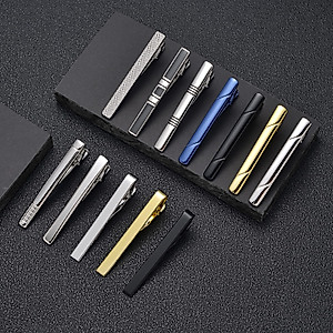 Tornito 12Pcs Tie Clips for Men Tie Tack Pins Silver Black Gold Blue Necktie Bar Regular Ties Suitable for Daily Wedding Meeting Business Anniversary Tie Clips