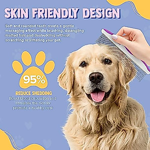 Poodle Pet Dog Combs for Grooming | 2 Pack | Stainless Steel Teeth Easily Remove Dirt | Proper Care Prevents Knots and Mats for Long and Short Haired Pets |Anti-Slip Comfort Grip Handle| Purple