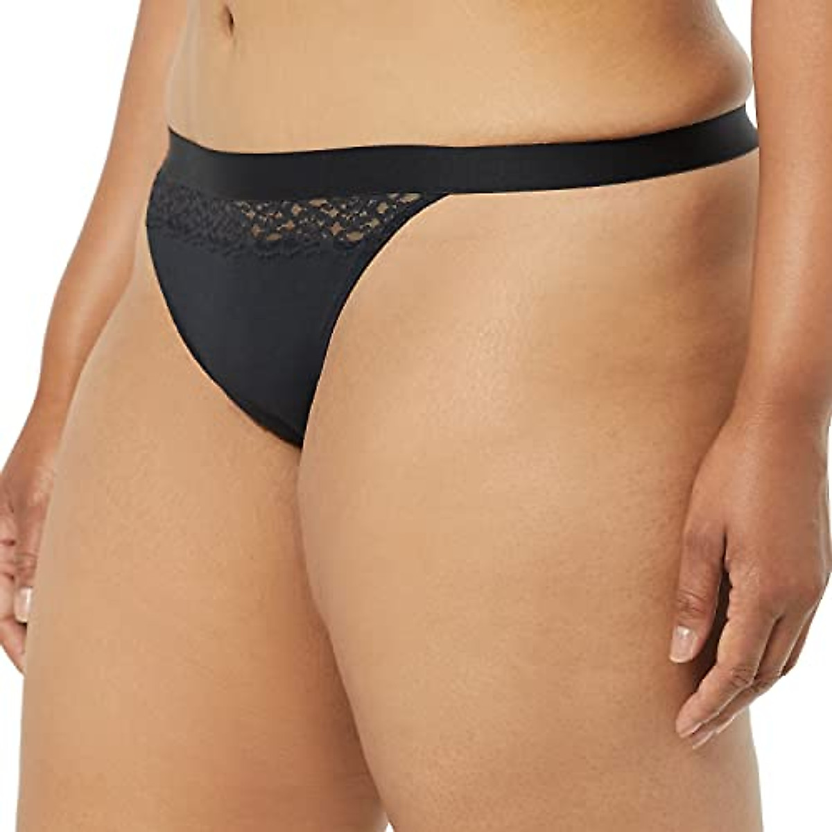 Amazon Essentials Women's Cotton and Lace Thong Underwear, Pack of 4, Black/Pink/Light Grey Marl, Medium