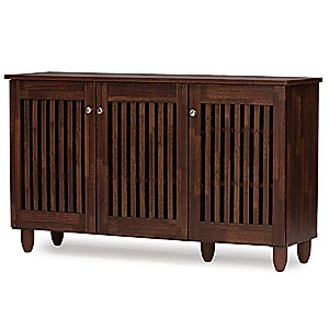 Baxton Studio Wholesale Interiors Fernanda Modern and Contemporary 3-Door Oak Brown Wooden Entryway Shoes Storage Wide Cabinet