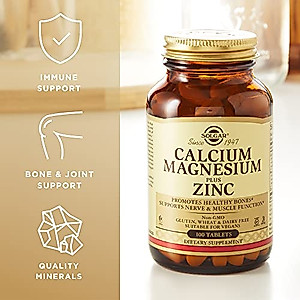 Solgar Calcium Magnesium Plus Zinc - 100 Tablets, Pack of 3 - Promotes Healthy Bones, Supports Nerve & Muscle Function - Non-GMO, Vegan, Gluten Free - 100 Total Servings