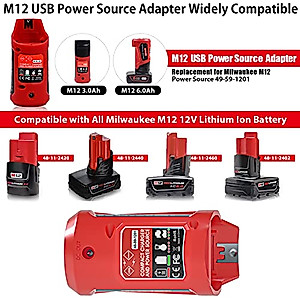 DMMNS M12 12V USB Power Source Charger Adapter Replace for Milwaukee M12 Battery Adapter Milwaukee Heated Jacket 49-24-2310 48-59-1201 USB Charger,Compatible with 48-11-2420 48-11-2411 48-11-2401