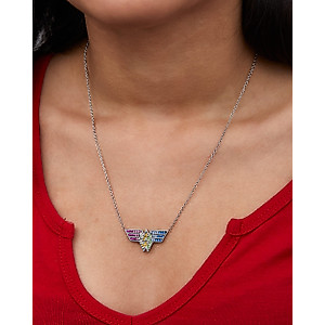 DC Comics Wonder Woman Multi Color Crystal Logo Pendant, Stainless Steel Necklace, 18"