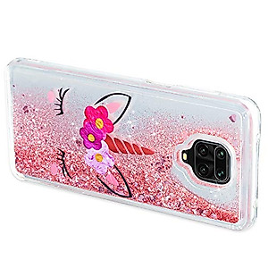 OOPKINS Glitter Liquid Case for Redmi Note 9 Pro Sparkle Floating Shiny Quicksand Clear Soft TPU Silicone Shockproof Protective Bumper Thin Cover for Redmi Note 9S Bling Eyelash Unicorn XY