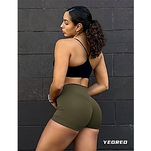 YEOREO Workout Biker Shorts for Women Athletic Scrunch Butt High Waisted Running Gym Shorts Yoga Tummy Control Spandex Military Olive L