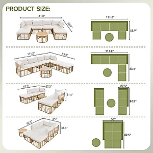 7 Pieces Outdoor Patio Furniture Sectional Sofa Set with Coffee Table, All-Weather Rattan Conversation Set with Thick Cushions and Pillows for Garden Backyard Balcony, Freely Combined (Beige-7S)