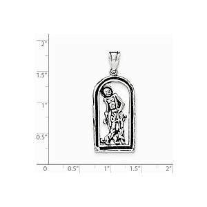 Solid 925 Sterling Silver Vintage Antiqued Catholic Patron Saint Lazarus in Frame Pendant Charm