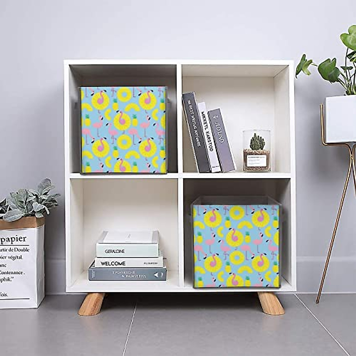 Flamingo and Pineapple Large Cubes Storage Bins Collapsible Canvas Storage Box Closet Organizers for Shelves