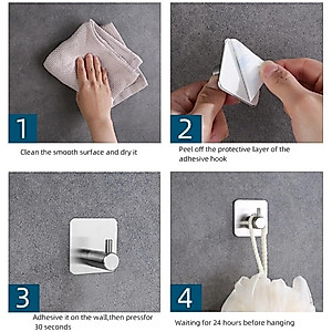 lesoe Heavy Duty Adhesive Hooks, Bathroom Hooks 4 Pack, SUS304 Stainless Steel Strong Strips Stick for Doors, Bathroom Kitchen Hanging Hats, Coats, Clothes, Wall Hangers Without Nail (4, Black-1)