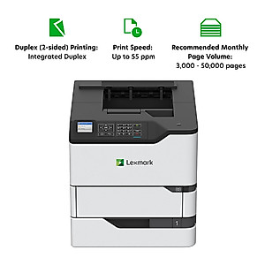 Lexmark MS820 MS821dn Laser Printer - Monochrome - 1200 x 1200 dpi Print - Plain Paper Print - Desktop - 55 ppm Mono Print - A6, Oficio, Envelope No. 7 3/4, Envelope No. 9, B5 (JIS), A4, Legal, A5, Le