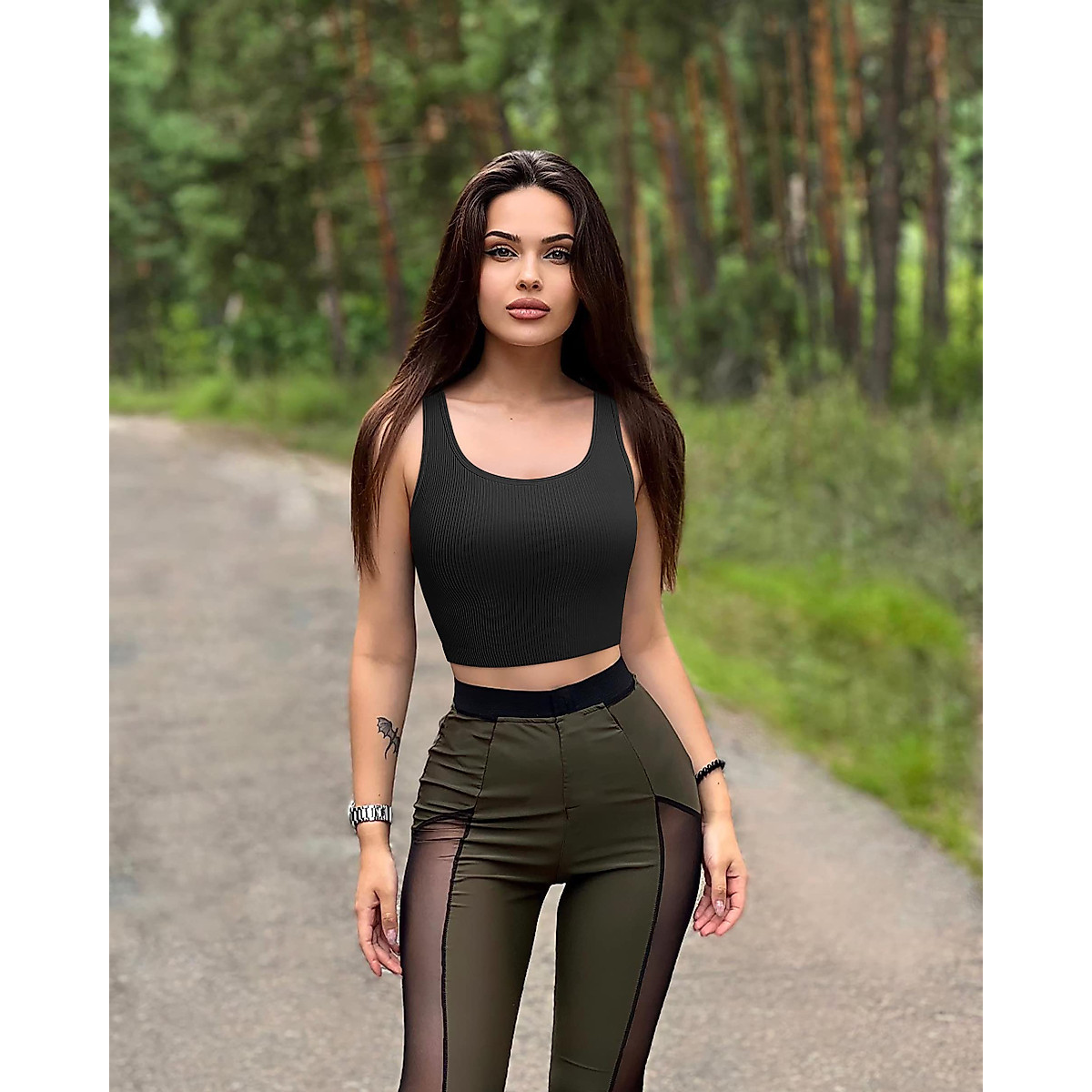 OQQ Women's 3 Piece Tank Tops Ribbed Seamless Workout Exercise Shirts Yoga Sleeveless Crop Tops Black Grey Beige