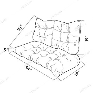 BLISSWALK Outdoor Chair Cushions,3 Piece Loveseat Outdoor Cushions Set,Floral,Tufted/Wicker Patio Cushions for Patio Furniture All Weather,，（44"x19" & 19"x19",