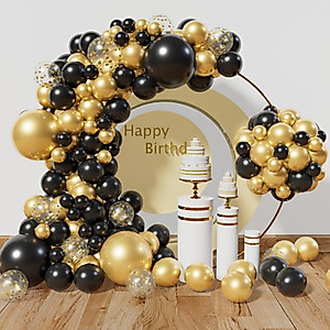 KAWKALSH 137Pcs Black and Gold Balloons Garland Arch Kit, Metallic Gold Confetti Latex Balloons for Graduation Party Baby Shower Wedding Anniversary Birthday Party Decorations…