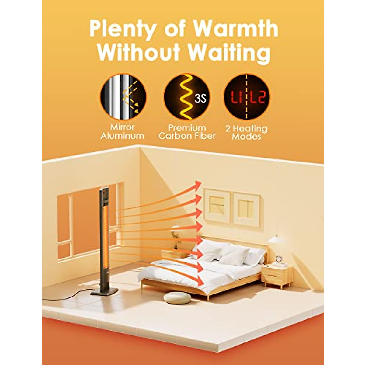 Oraimo Patio Heater, Outdoor Heater with Remote, 1500/750W ETL, IP55- Certificatied Quiet Electric Infrared Heater with Triple Protection portable for Bedroom, Living Room, Balcony and Garage Use