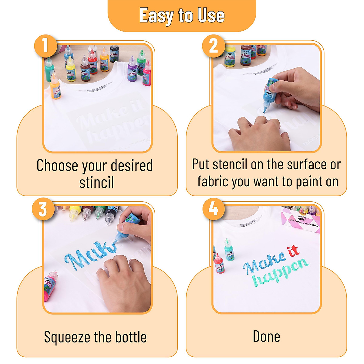 Mr. Pen- 3D Fabric Paint Set, 12 Colors, 0.67 oz, Puffy Paint for Fabric, 3D Paint, Puff Paint for Clothing, T-Shirt Paint, Puffy Paint for Crafts, Puffy Fabric Paint, Fabric Paint for Clothes