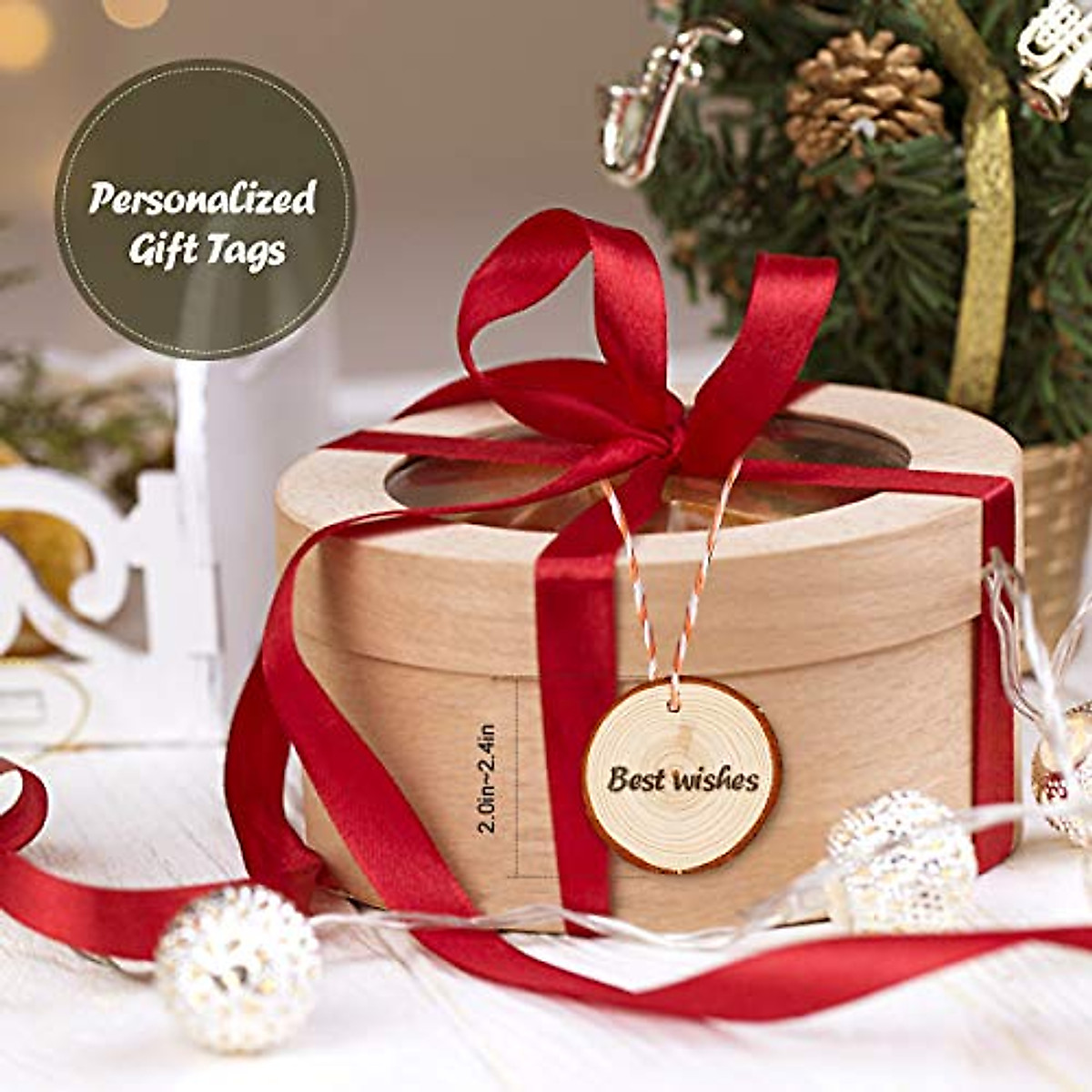 5ARTH Natural Wood Slices - 37 Pcs 2.0-2.4 inches Craft Unfinished Wood kit Predrilled with Hole Wooden Circles for Arts Wood Slices Christmas Ornaments DIY Crafts