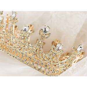 SWEETV Gold Queen Crown for Women, Wedding Crown, Brithday Crown Cake Topper, Costume Party Halloween Accessories