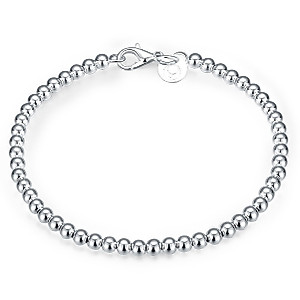 Cutesmile Fashion Jewelry 925 Sterling Silver 4mm Lucky Round Beads Bracelet for Women