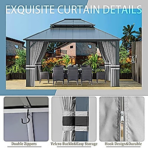 Delnavik 12X14FT Hardtop Gazebo Double Roof, Pergolas Aluminum Frame, Outdoor Metal Gazebos with Netting and Curtains for Patio, Backyard, Deck and Lawns, Grey