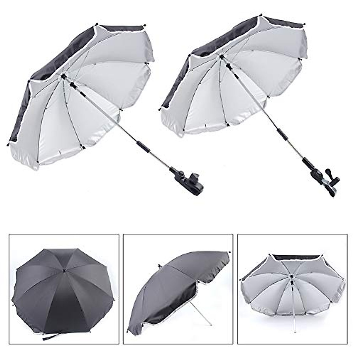 Baby Stroller Parasol, Clamp-On Shade Umbrella, Baby Stroller Weather Shields,Adjustable Umbrella with Universal Clamp, Suitable for Beach Chairs, Baby Strollers