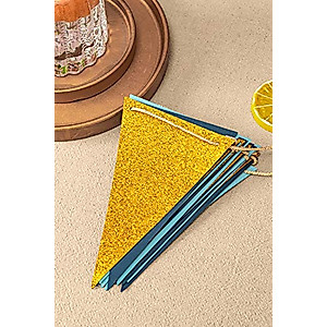 10 Feet Paper Pennant Party Decorations, Triangle Flags Bunting, Paper Triangle Garland for Wedding Decor, Nursery Wall Decor, Baby Shower, Bridal Shower (Gold Glitter, Aqua Blue, Navy Blue) 18PCS