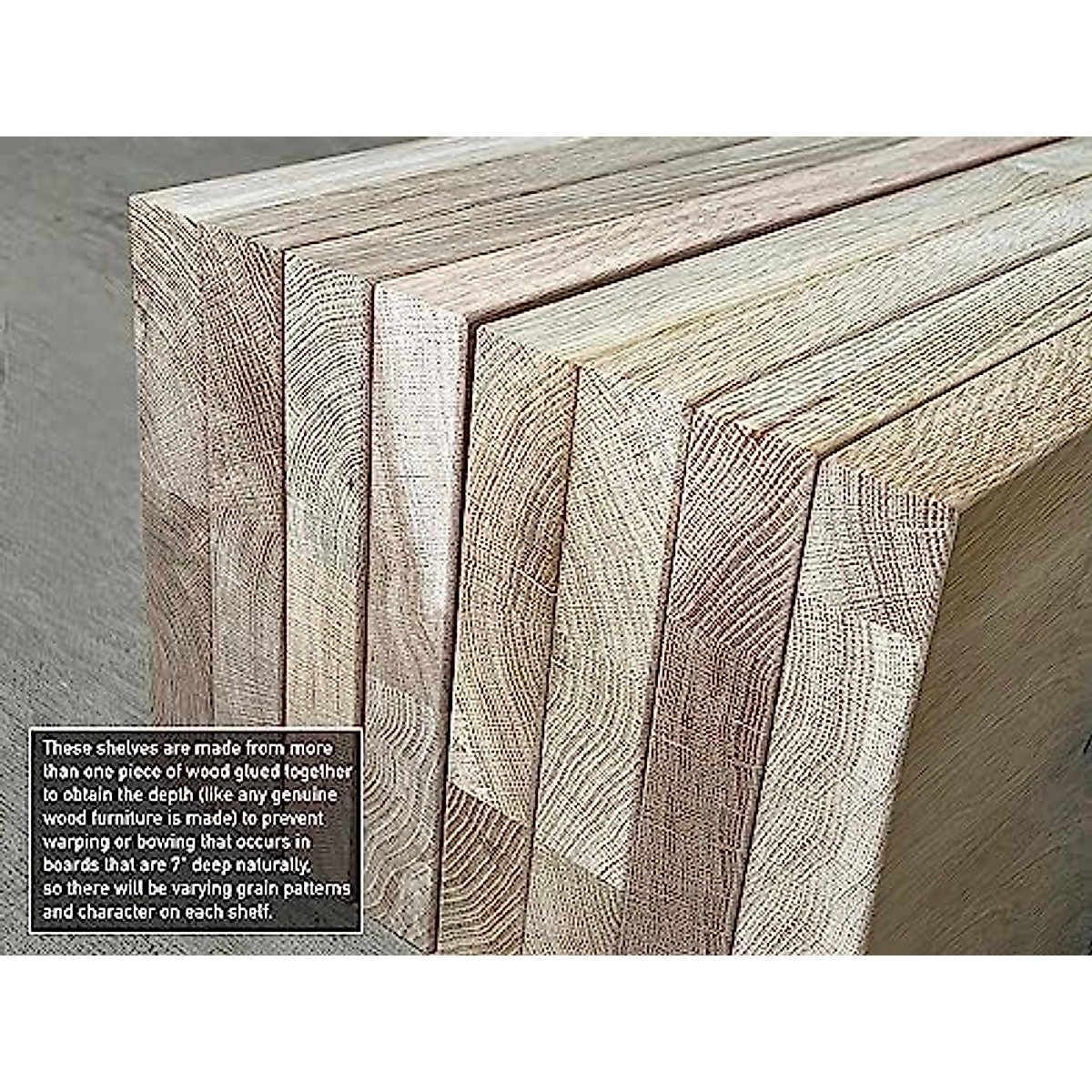 Urban Legacy Accent Floating Shelves | Unfinished Solid White Oak | Modern Hardwood Shelves with Floating Brackets | Set of 2, (48" x 7" x 2")