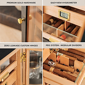 CASE ELEGANCE Luca Humidor Cabinet Stores 80-100, Cigar Humidor Box with Spanish Cedar, Glass Display, Easy Humidification System, Digital Hygrometer - Black