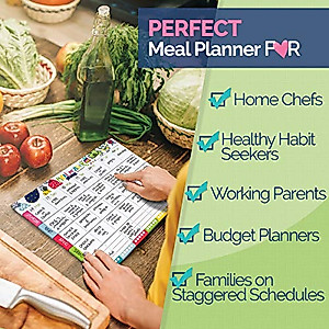 Meal Planner Pad 52-Week Menu Notepad Daily Planning Meals Breakfast Lunch Dinner Tracker 8x10 Inch Tear-off Grocery List + Bonus Dry Erase Menu Board