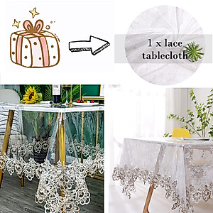 Fhberni Clear Plastic Rectangle Tablecloth Waterproof Vinyl PVC Tablecloth Embroidered Lace Edge Transparent Table Cover for Kitchen Outdoor and Indoor Uses-50x70 inch, Floral 1