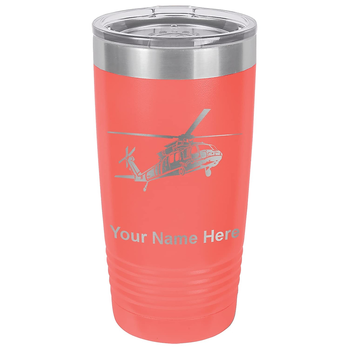LaserGram 20oz Vacuum Insulated Tumbler Mug, Military Helicopter 1, Personalized Engraving Included (Coral)