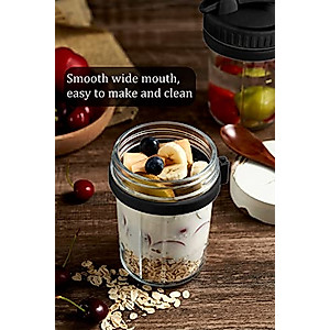 Overnight Oats Containers with Lids - 2pack Gray 10 oz Wide Mouth Mason Jar with Spoon Very Convenient for Use On The Go, Tight sealing glass jar ideal for home, office or to go
