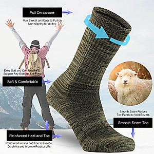 Ortis Men's Merino Wool Cushion Crew Socks with Moisture Wicking Control Light Weight Breathable for Outdoor Hiking Cycling(Green L)