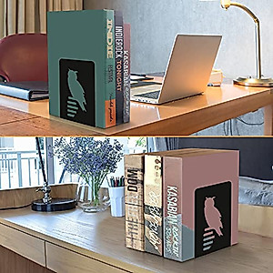 Bookends, Book Ends, Metal Bookend Heavy Duty Bookends for Shelve, Black Book Supports Non-Skid Book Stopper Cute Owl Bookshelf Holder for Office Home School, 1 Pair