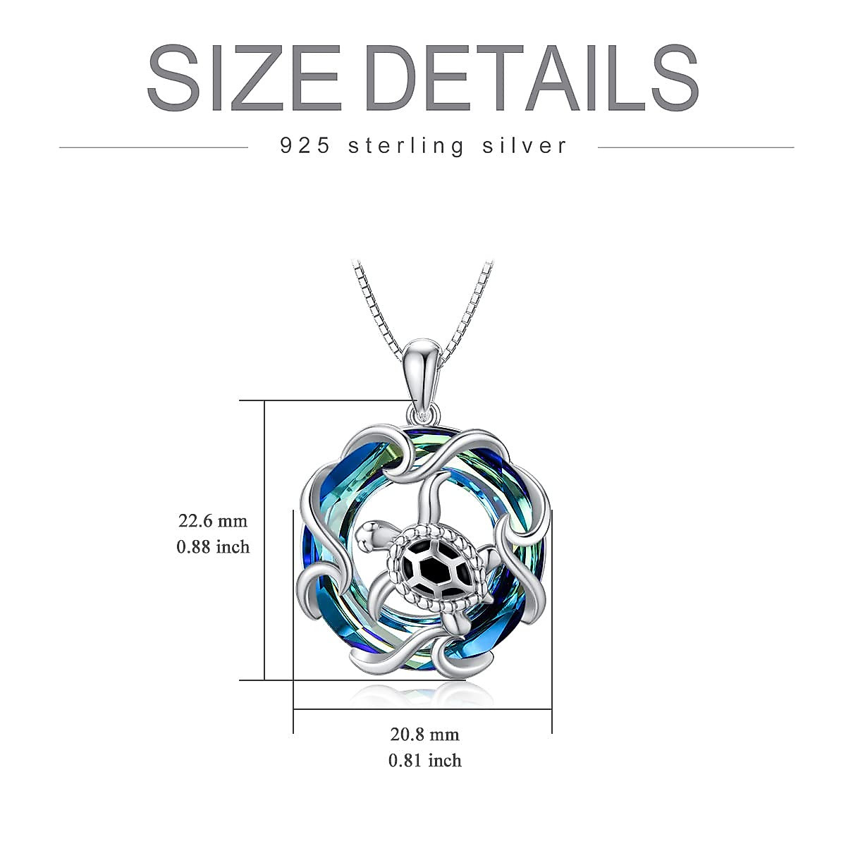 TOUPOP Ocean Wave and Cute Sea Turtle Necklace for Women 925 Sterling Silver Necklace Pendant Jewelry with CrystalGifts for Turtle Lovers Girls Mother 0.79 * 0.79 inches silver