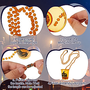 Henoyso 12 Pcs Light up Halloween Shot Glass on Beaded Necklace Plastic LED Shot Glasses Shot Cups Glow in the Dark Halloween Shot Glass Necklaces for Halloween Party Favors Decorations Supplies