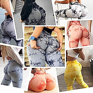 SZKANI Butt Lifting Leggings for Women Booty High Waisted Workout Yoga Pants Scrunch Butt Gym Seamless Booty Tight((D-Tie Dye)-Black White,Large)