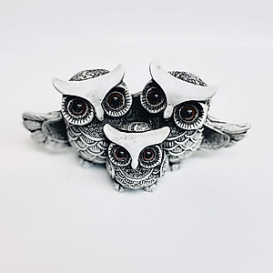 Owl Statue for Home Décor Accents, Owl Figurine Decoration for Living Room Kitchen Bedroom Bathroom, Cute Family Set with Wings All Together, Nice Decor (White/Black)